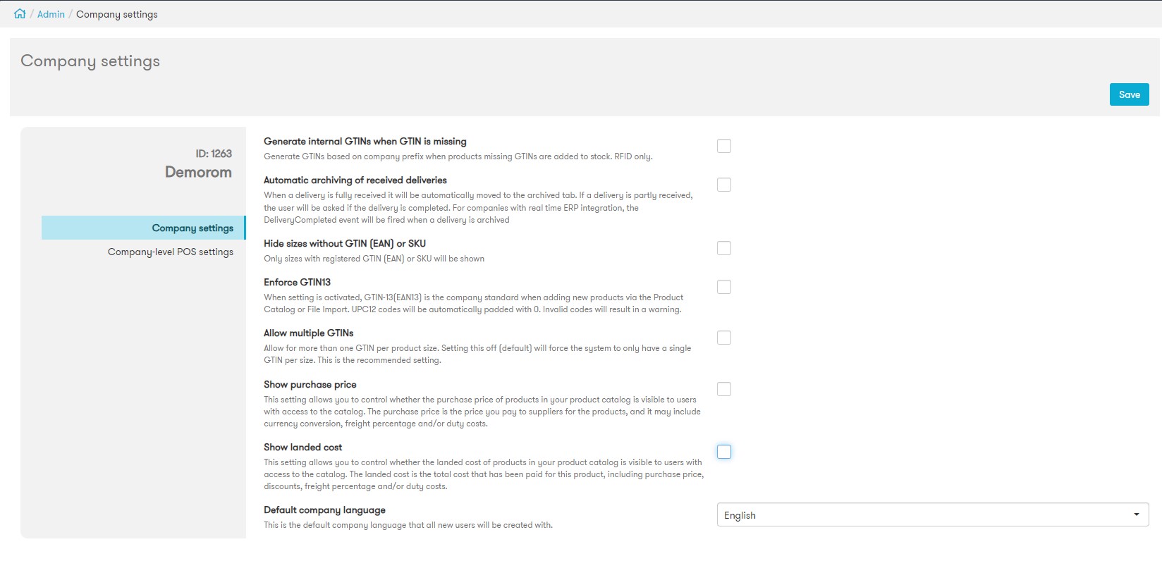 Company settings – Front Systems