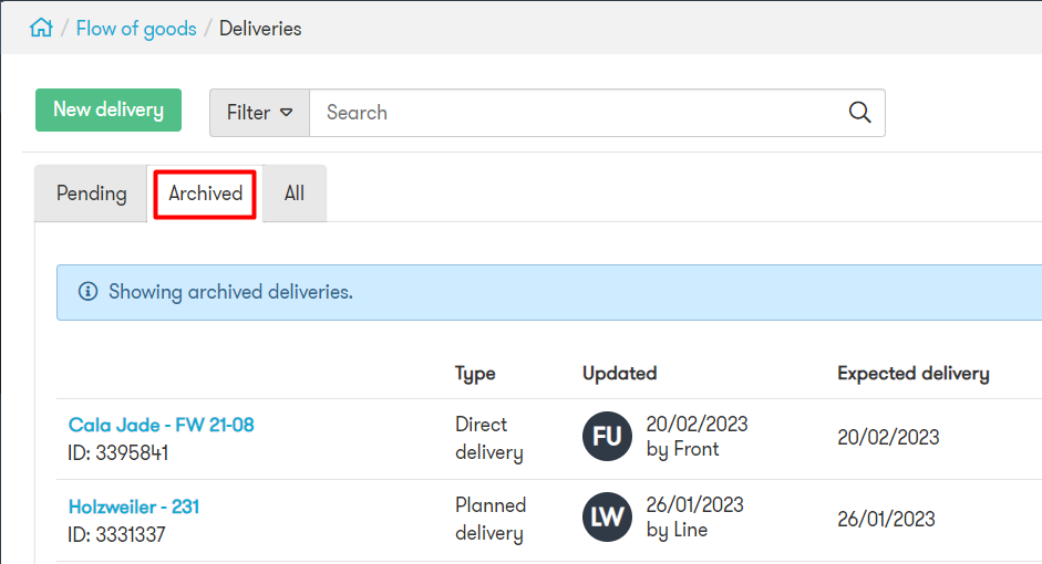Overview of deliveries – Front Systems